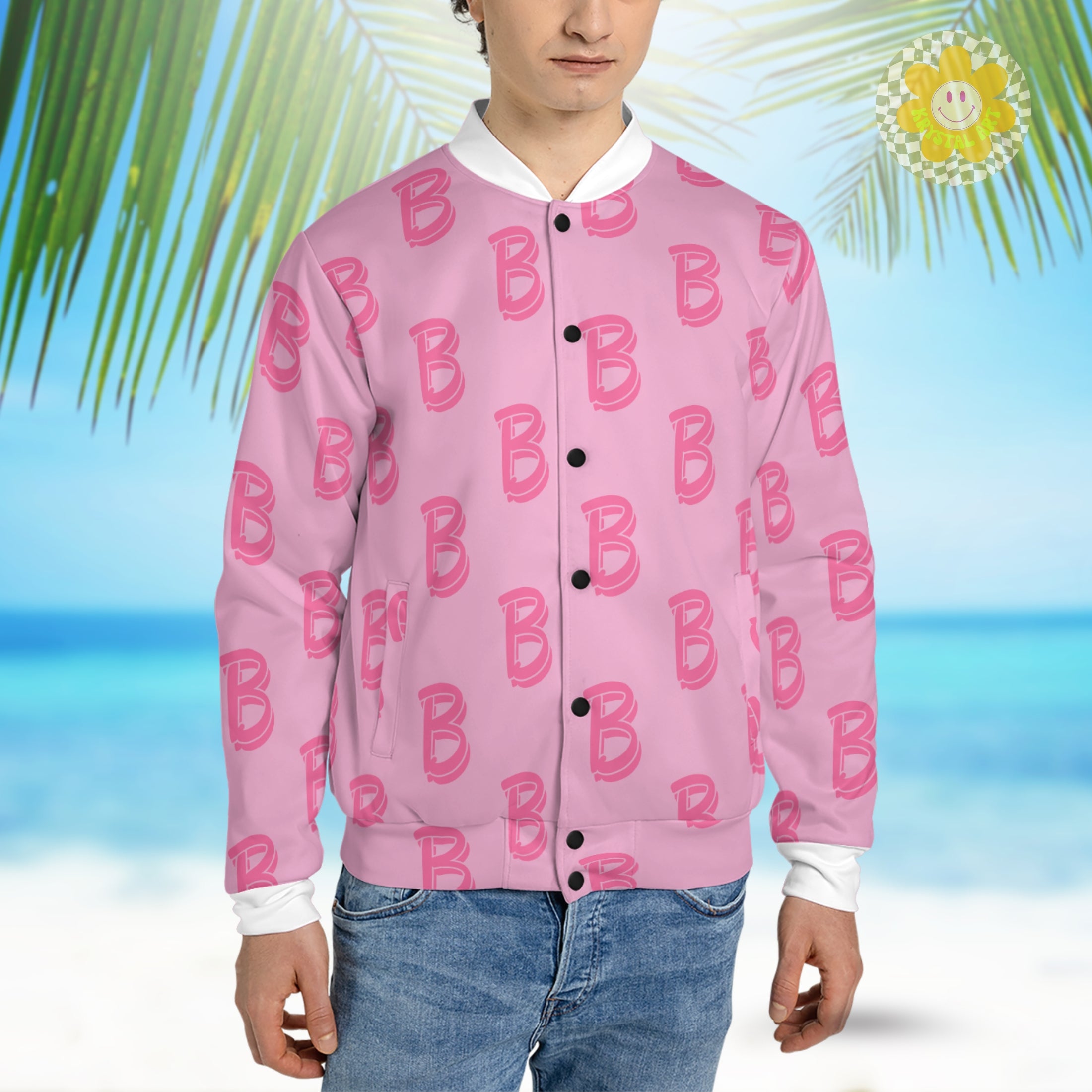 Ken Pink B Letter Pattern Bomber Jacket,Ken Pink Cosplay Costume Varsi